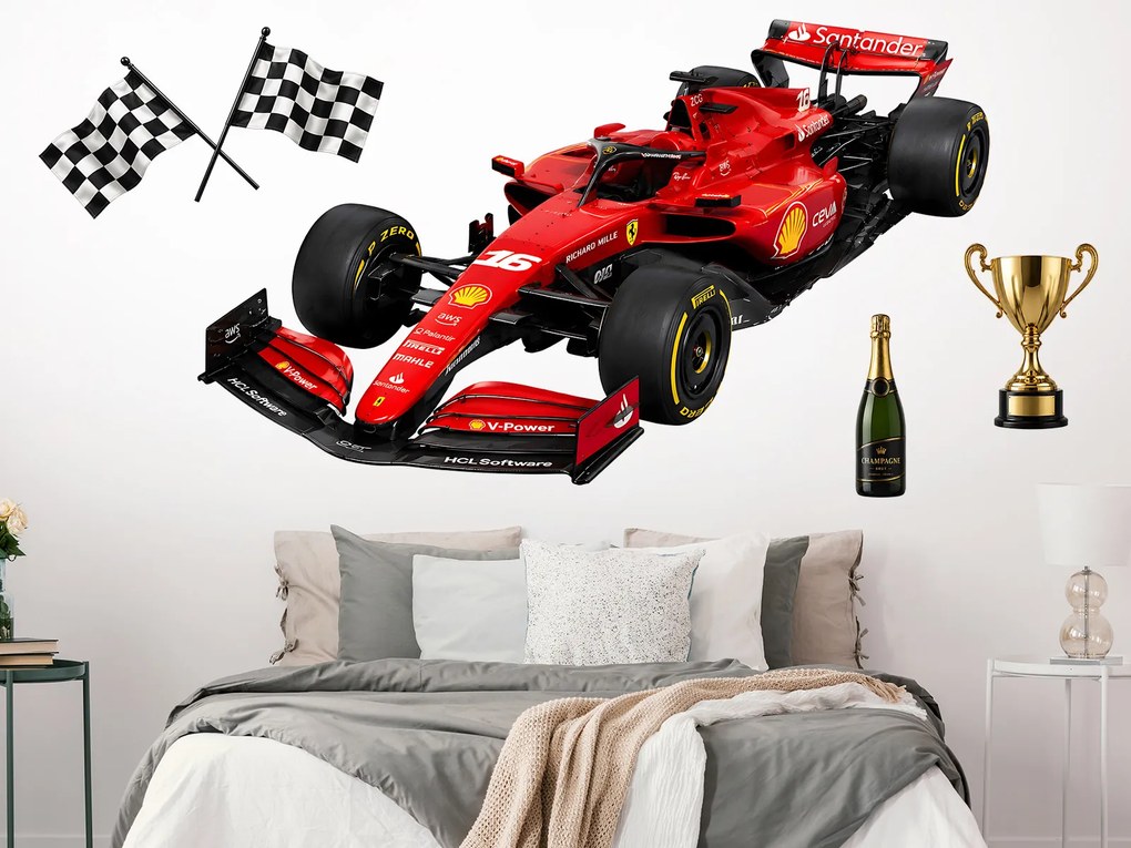 Červená formule F1 textilní přelepitelná samolepka na zeď arch 130 x 77 cm