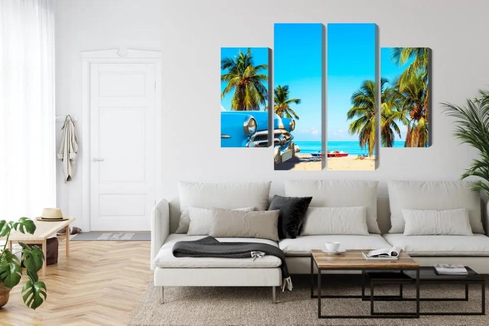 Vícedílný obraz Pláž Varadero Na Kubě A Americké Auto Nedostatek Nedostatek Plátno Canvas 200x150