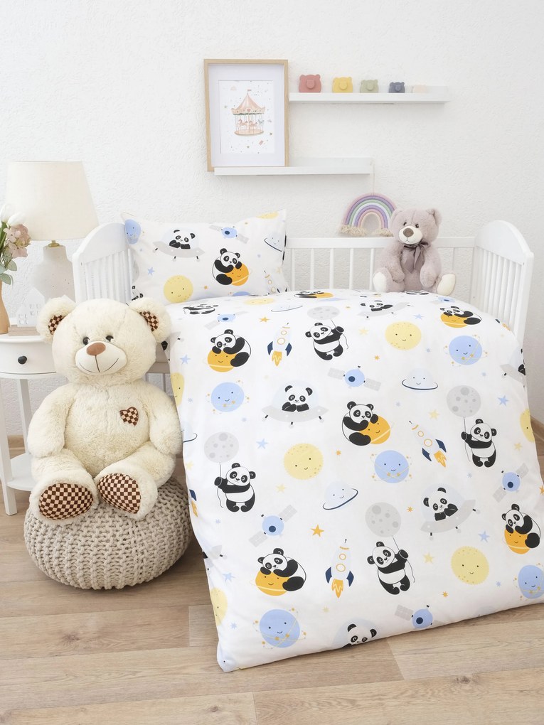 MK Lůžkoviny Bavlněné povlečení Renforcé do postýlky - Vesmírná panda 100 × 135 cm, 40 x 60 cm