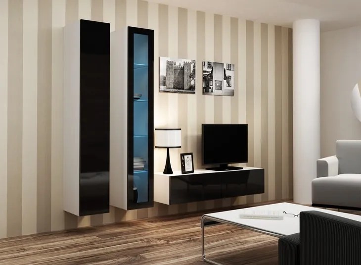 Moderní obývací stěna VIGO 10 Bílá / Černý lesk BARVA LED OSVĚTLENÍ: bez osvětlení +0Kč, Barevné provedení: VIGO 10A