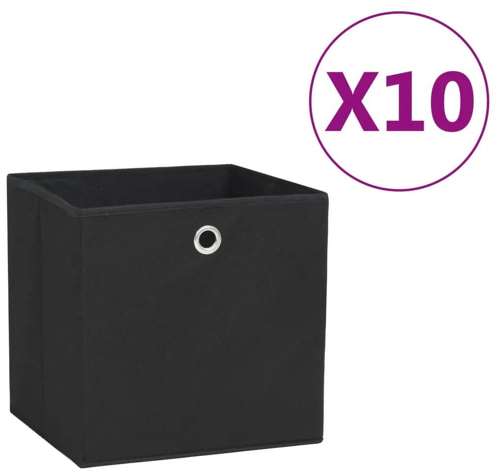 Úložné boxy 10 ks netkaná textilie 28 x 28 x 28 cm černé 325189