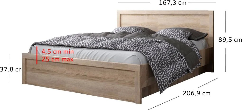 Postel 160x200 s roštem, úložným prostorem dub sonoma Jazz