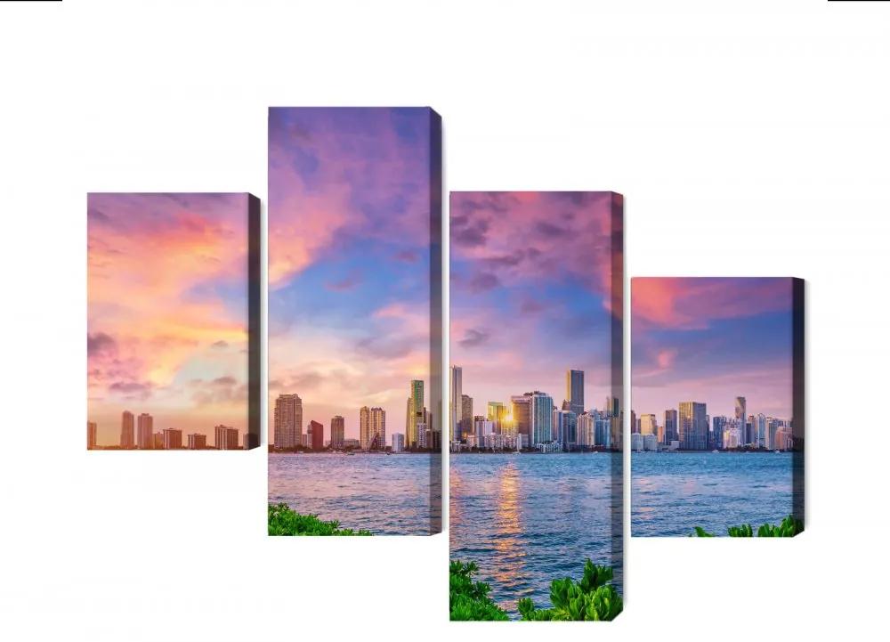 Vícedílný obraz Panorama Miami Při Západu Slunce Nedostatek Nedostatek Přírodní plátno 240x150