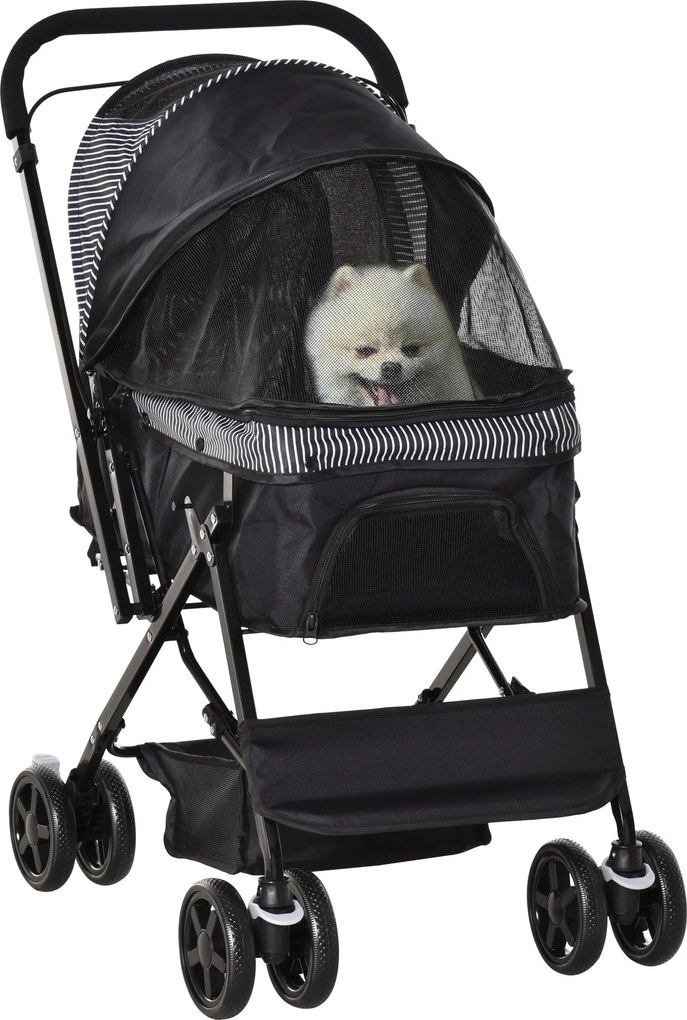 PawHut Kočárek pro psy a kočky Oxford Černá 76,5 x 52 x 95 cm | Aosom