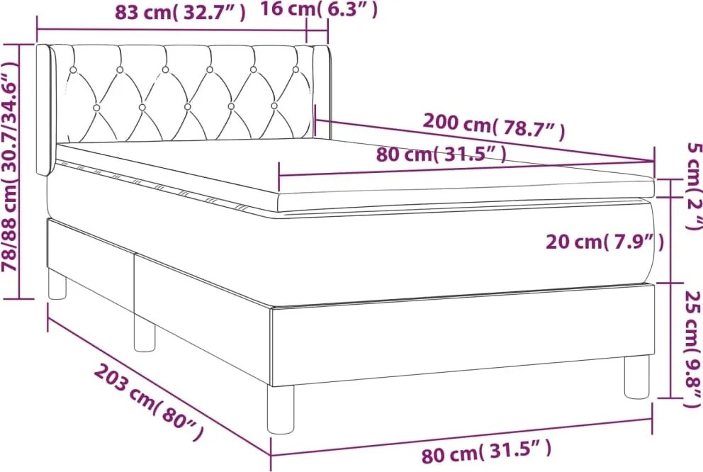 vidaXL Box spring postel s matrací 80 x 200 cm textil [3129907] Barva: světle šedá