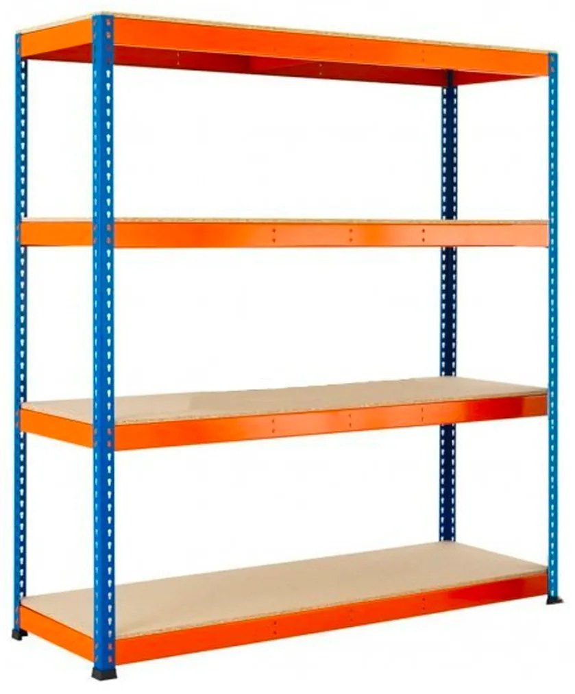 Fistar AKCE - Balíček : 3x Regál 1800x1800x400 mm PROFESIONÁLNÍ lakovaný 4-policový, nosnost 1600 kg - MODRO-ORANŽOVÝ