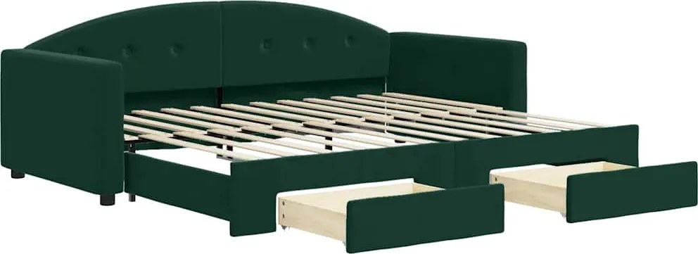 Válenda s přistýlkou a zásuvkami tmavě zelená 90 x 200 cm samet 3197351