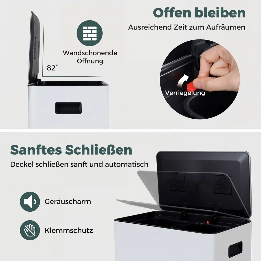 Costway 60 L kuchyňský odpadkový koš z nerezové oceli s pedálem a měkkým