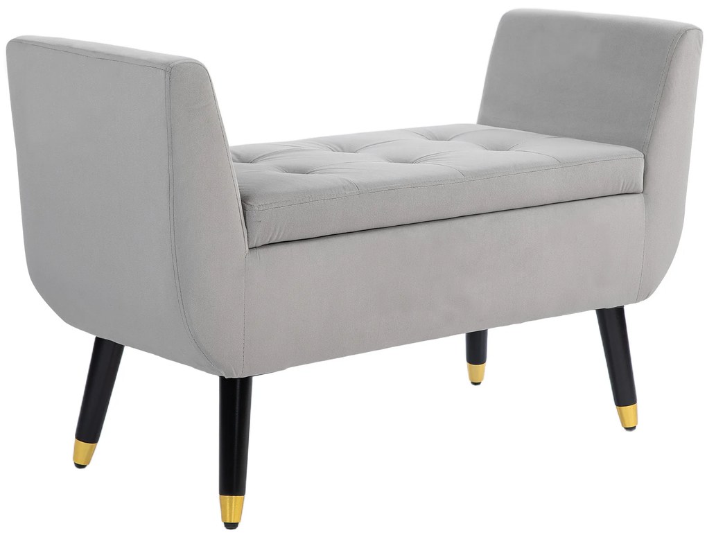 HOMCOM Luxusní sedací lavice Čalouněná lavice s úložným prostorem Područky Truhlicová lavice Sametový polyester kaučukovník Světle šedá 107 x 42 x 65…