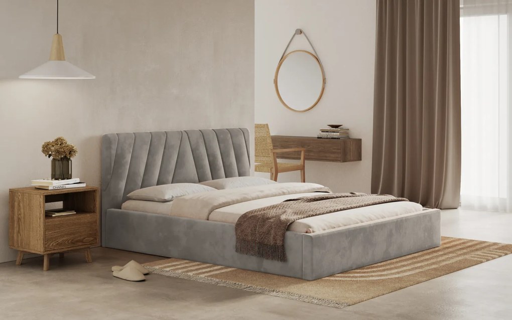 Postel ORLI 140x200 světlešedá s úložným prostorem