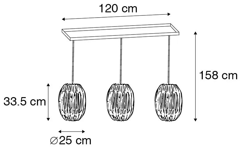 Bambusové závěsné svítidlo s bílým obdélníkovým 3-světlo - Canna Capsule