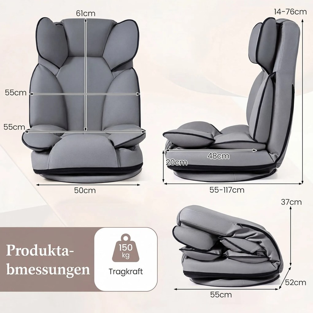 Costway Skládací židle na podlahu s 6 nastavitelným opěradlem 55 x 55-117 x