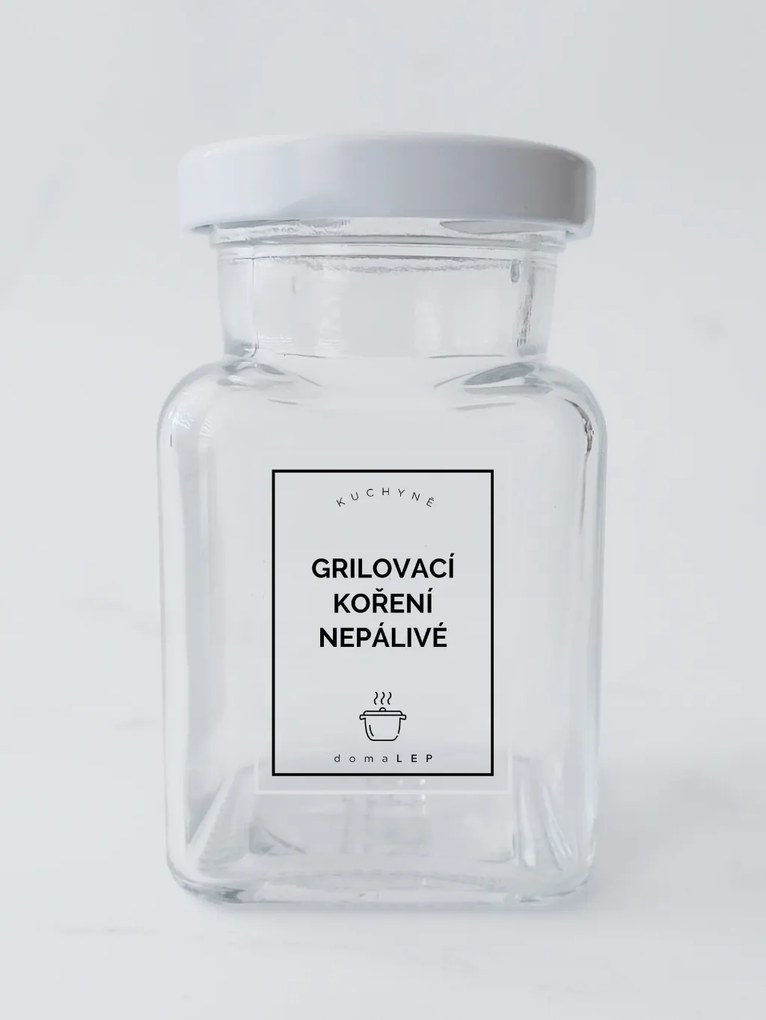 Samolepka na kořenky GRILOVACÍ KOŘENÍ NEPÁLIVÉ průhledná 3 × 4 cm tučné písmo