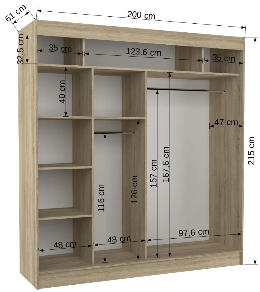 Posuvná skříň se zrcadlem a lacobel KEITA Šířka: 120, Hlavní barva: Craft, Další barva: Černý Lacobel