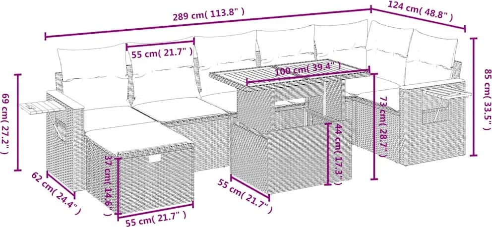 8dílná zahradní sedací souprava s poduškami černá polyratan 3276150