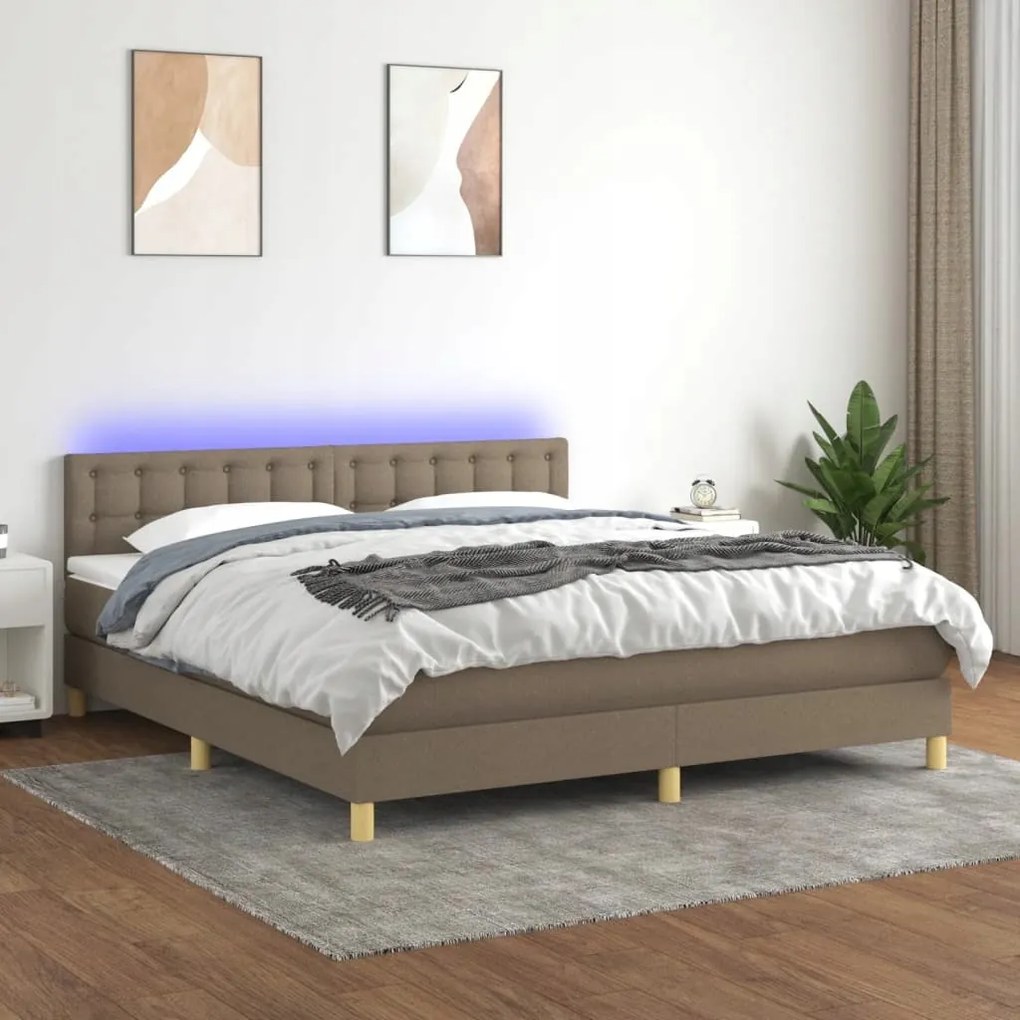 Box Spring Postel S Matrací A Led Textil Taupe tlačítka 160 x 200 cm
