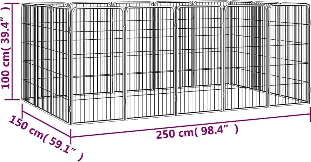 16panelová ohrádka pro psy černá 50 x 100 cm práškovaná ocel 3115960