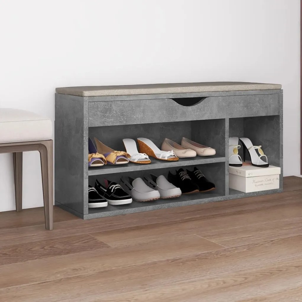 Lavice s botníkem a poduškou betonově šedá 104x30x49cm kompozit 326754