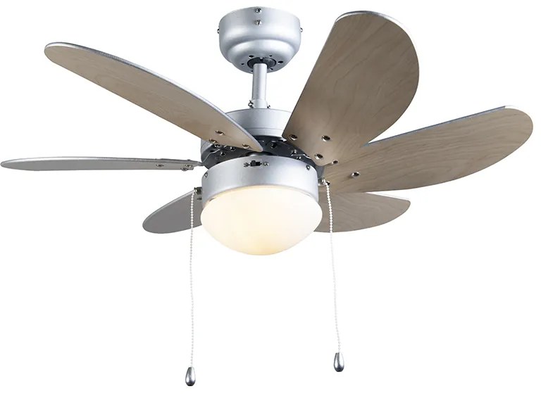 Stropní ventilátor ocelový s potiskem dřeva 80 cm s tahovým spínačem - Fresh