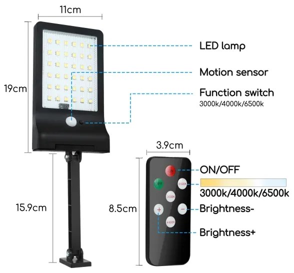 Aigostar - LED Stmívatelná solární lampa se senzorem LED/2,3W/5,5V IP65 + DO