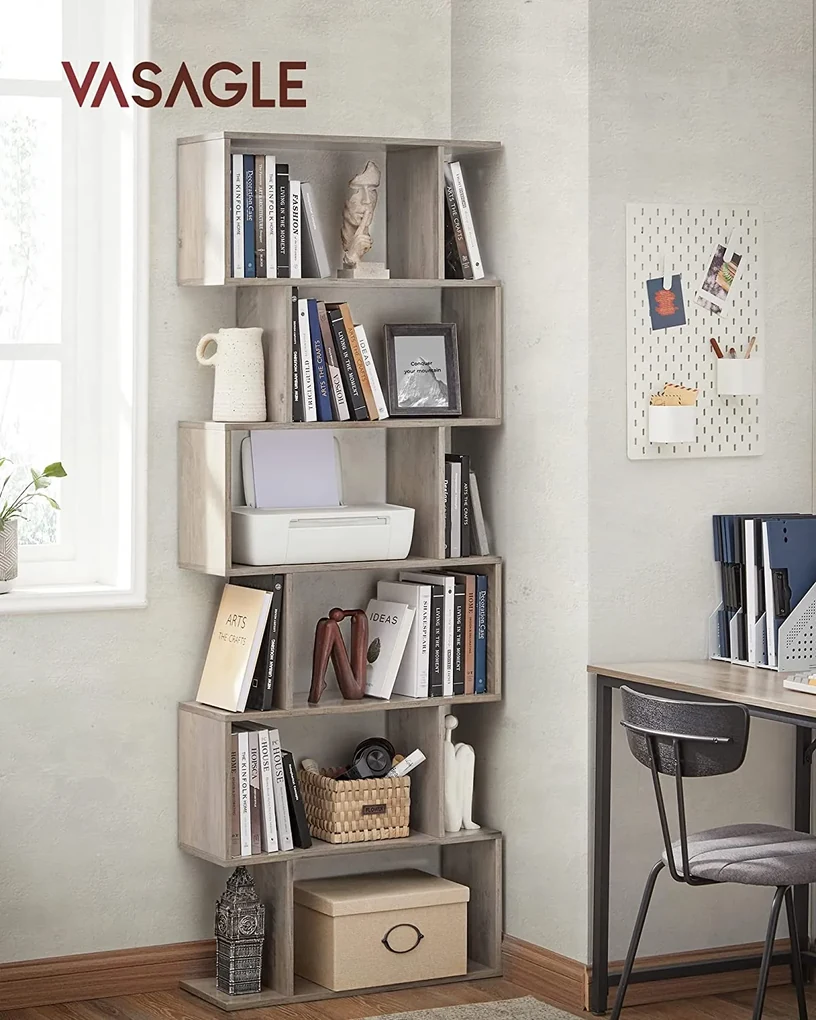 VASAGLE Designový regál 6 polic šedé dřevo | BIANO