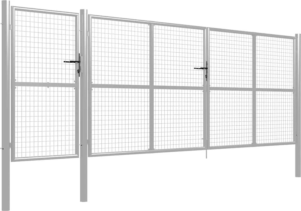 Zahradní brána ocelová 500 x 150 cm stříbrná 144355