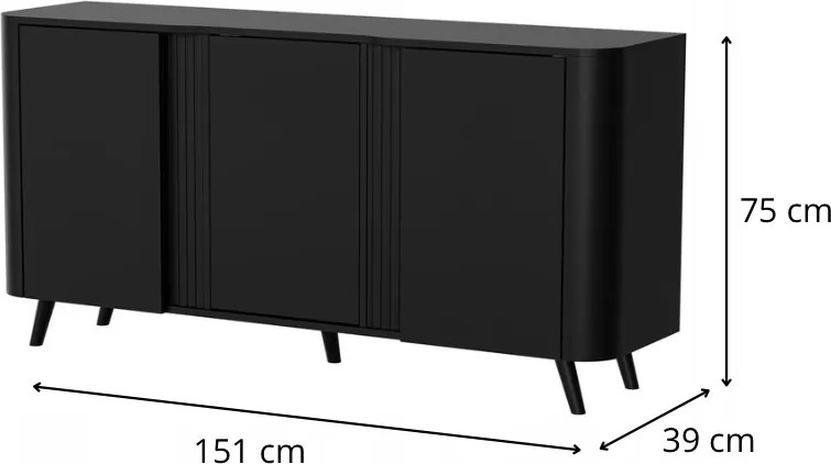 Komoda Volare 3D 151 cm matná černá