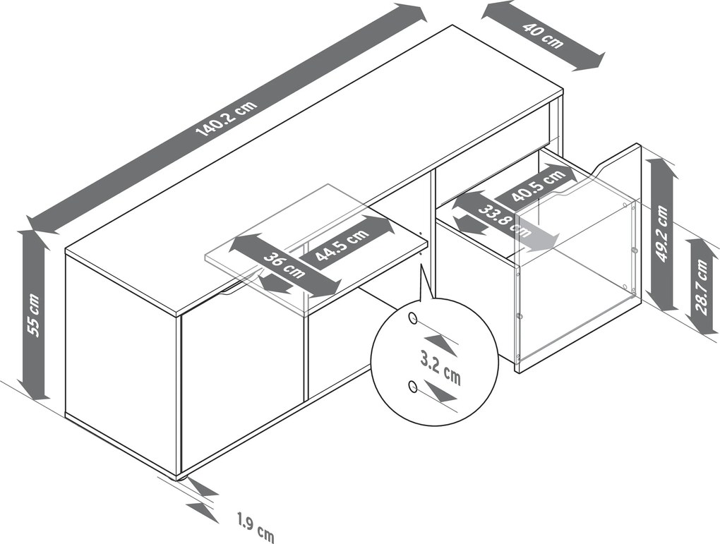 Tchibo - Nízká skříňka se zásuvkami - barva: bílá