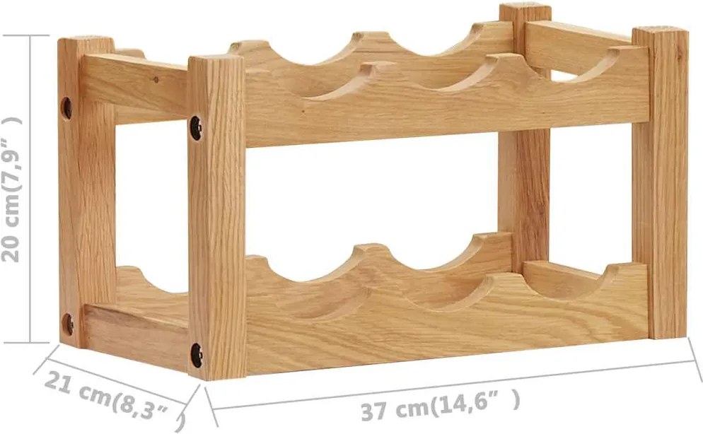 Stojan na víno na 6 lahví 37 x 21 x 21 cm masivní dubové dřevo 289201