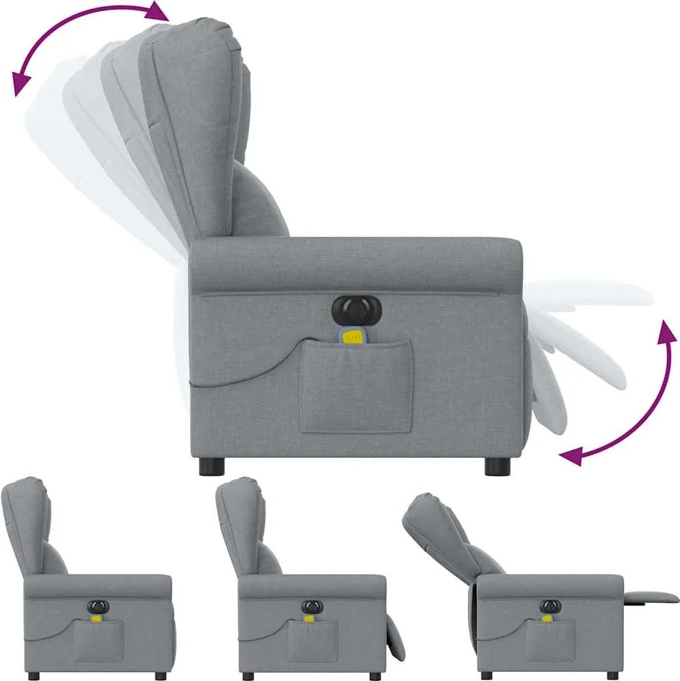 Elektrické masážní polohovací křeslo světle šedé textil 3303364