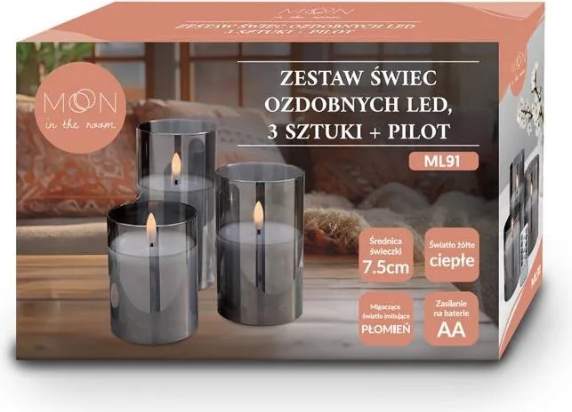 LED svíčky na dálkové ovládání MOON IN THE ROOM ML91 sada 3ks
