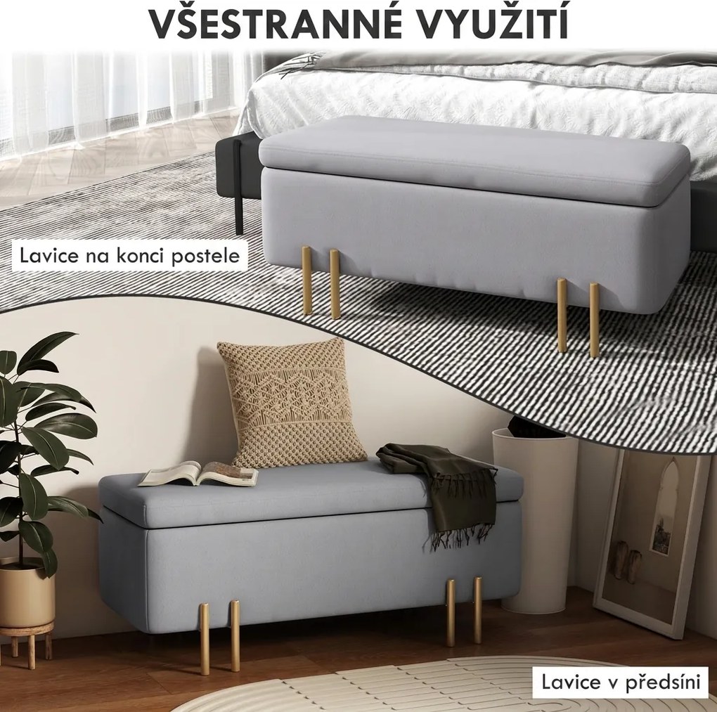 Čalouněná lavice s úložným prostorem, šedá, 100 x 40 x 42 cm 838-024GY