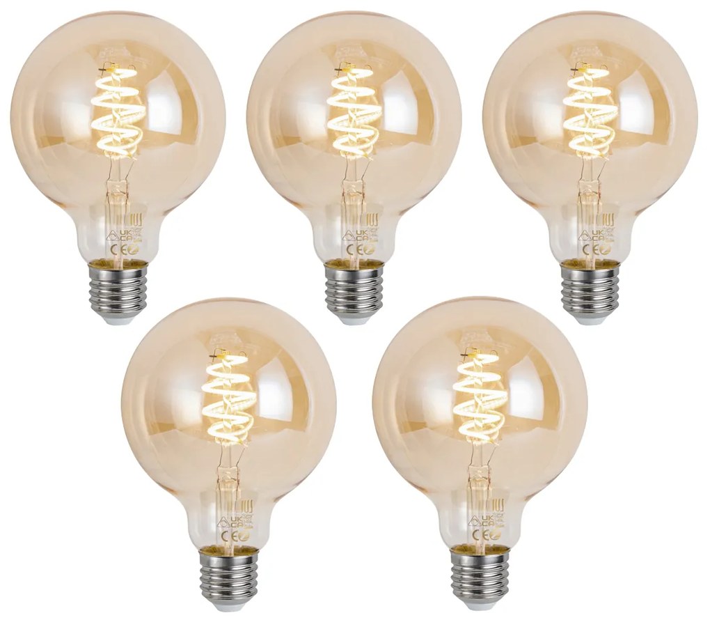 Sada 5 chytrých stmívatelných LED žárovek E27 G95 Amber 4,9W 320 lm 2500K Zigbee
