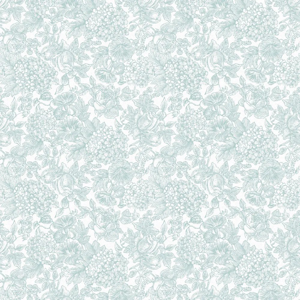 Tyrkysovo-bílá vliesová květinová tapeta na zeď, 119860, Laura Ashley 3
