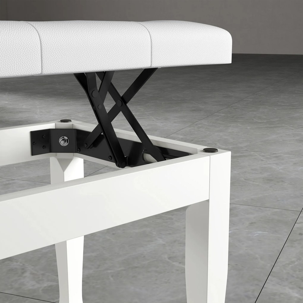 HOMCOM Výškově nastavitelná klavírní stolička, klavírní lavice s polštářem z umělé kůže pro piano klávesnici 64 x 35 x 45-55 cm, bílá
