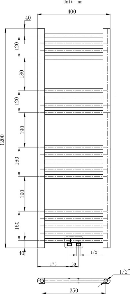 Gamma Erga Simple, topné těleso 1200x400 mm, 412 W, bílá, ERG-LAV-SIMP-12040-WH