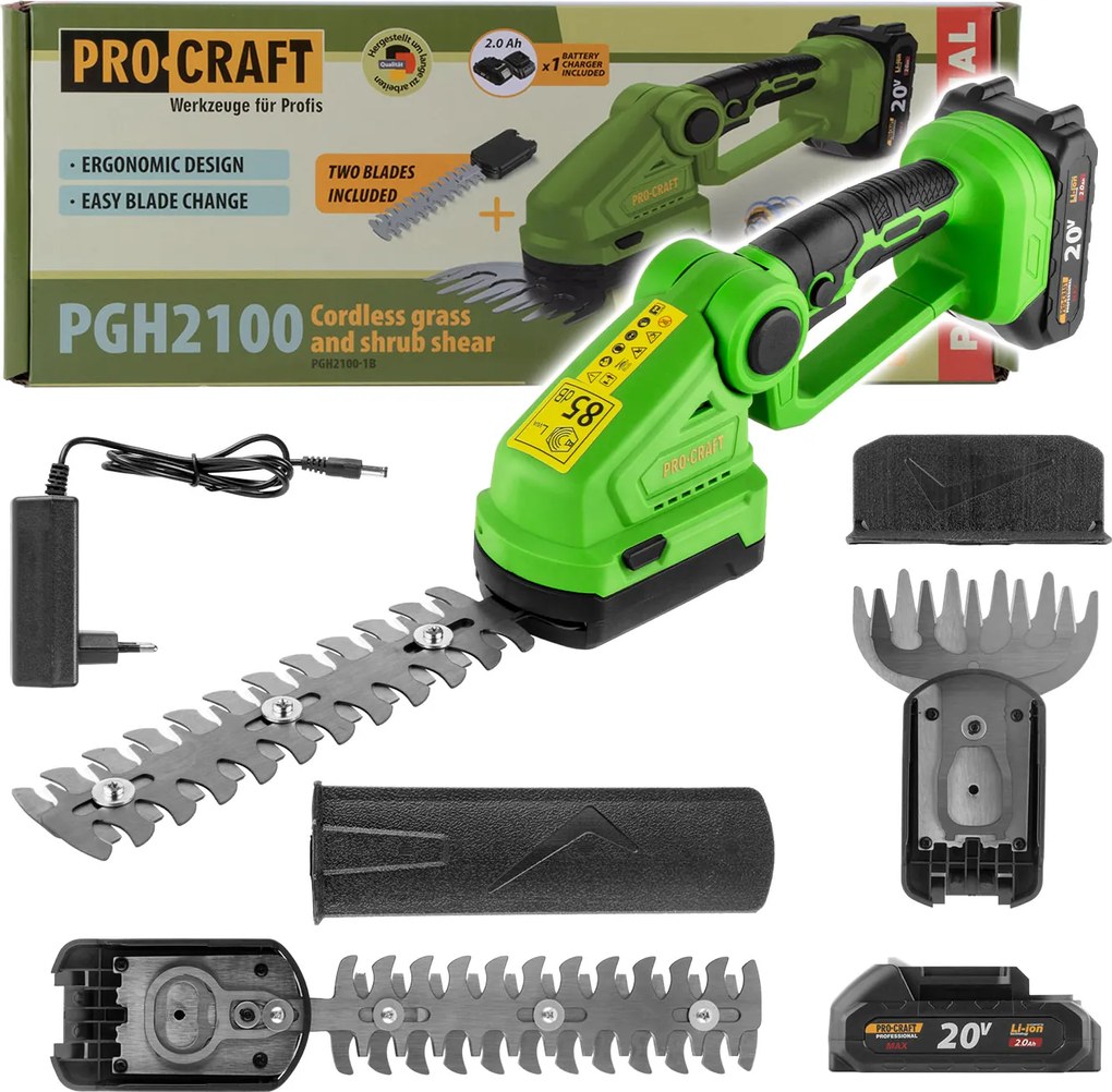 Procraft PGH2100 20V SET - akumulátorové nůžky na trávu a keře