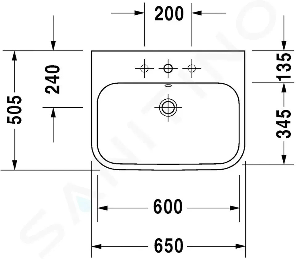 DURAVIT - Happy D.2 Umyvadlo nábytkové 650x505 mm, s 1 otvorem pro baterii, s WonderGliss, alpská bílá (23186500271)