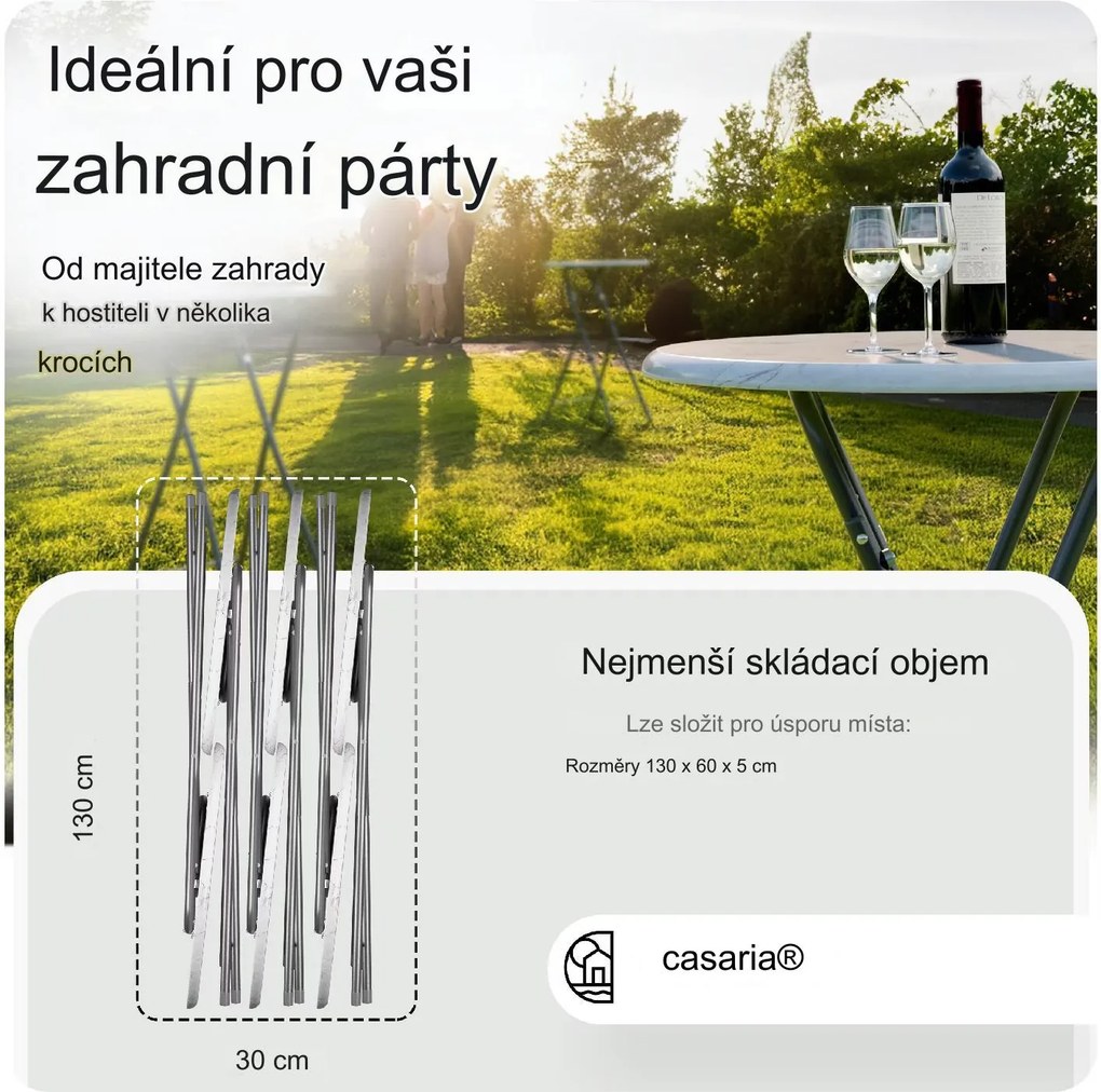 Deuba Skládací barový stůl Ø60 cm - bílý/ mramorový vzhled