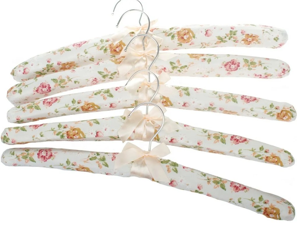 Sada 5 textilních ramínek Květy, béžová