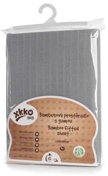 Kikko Bambusové prostěradlo s gumou XKKO BMB 120x60 Baby Grey