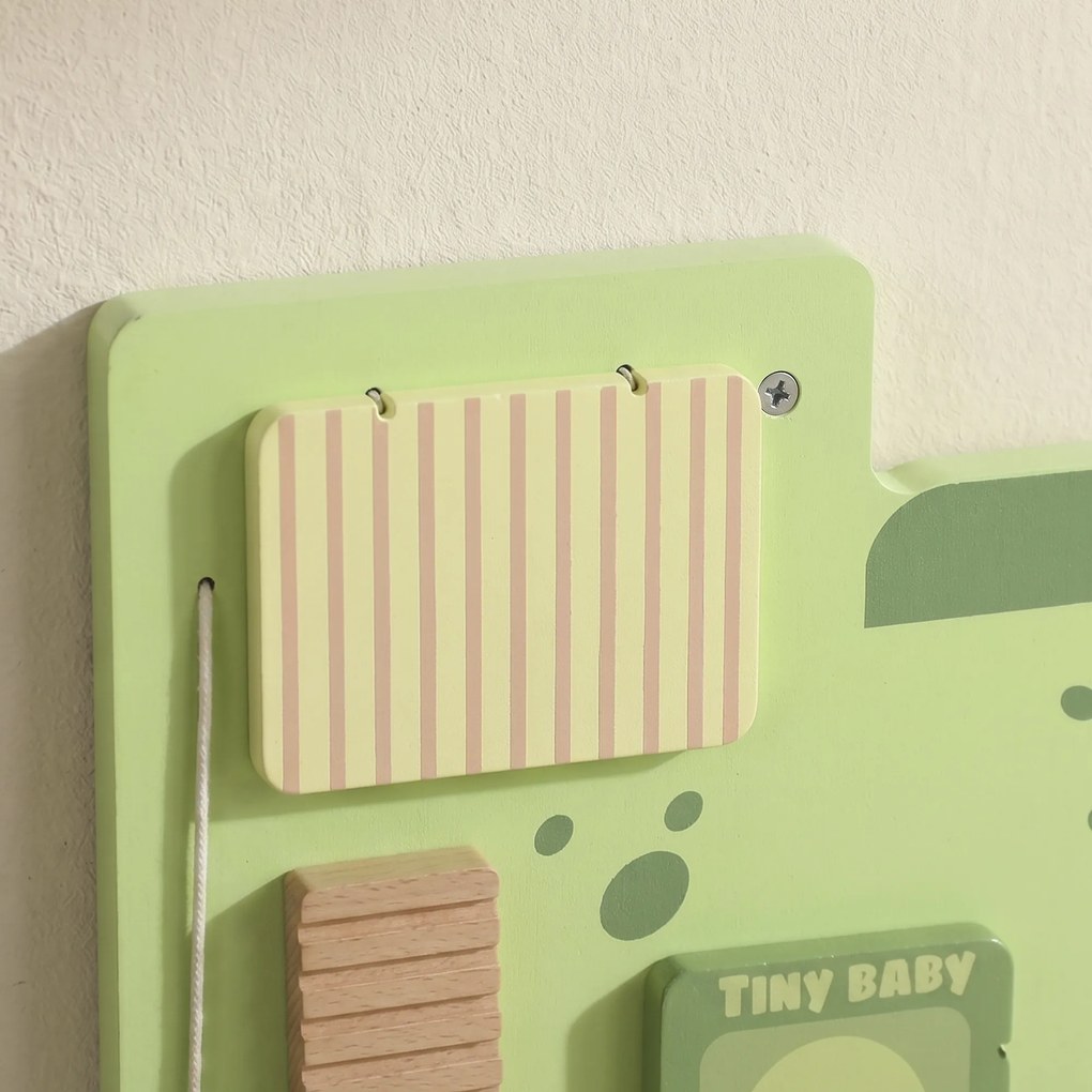 AIYAPLAY Montessori motorická deska dřevěné Busy Board dinosaurus, nástěnně montovaná s xylofonem, hodinami a ozubenými koly, zvukové tyče