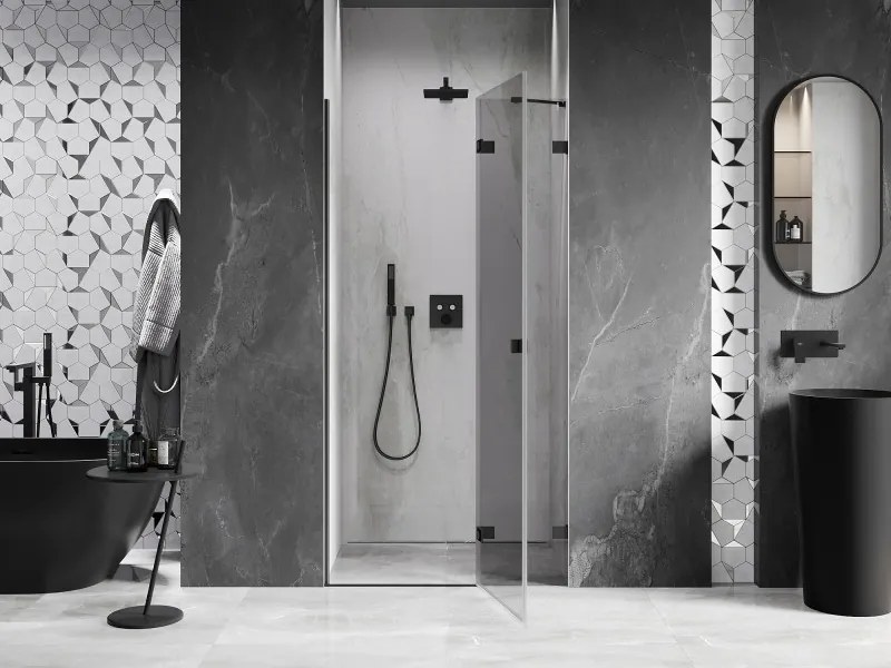 Mexen, Mexen Lunar pravé otočné sprchové dveře 90 cm, transparentní, černé - 834-090-000-70-00-P