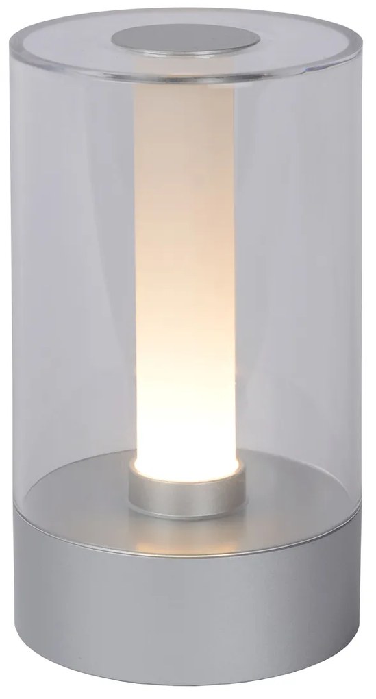 Lucide 26501/03/12 stolní LED lampa Tribun dobíjecí, saténový chrom, stmívatelná, 2,5W, 16cm