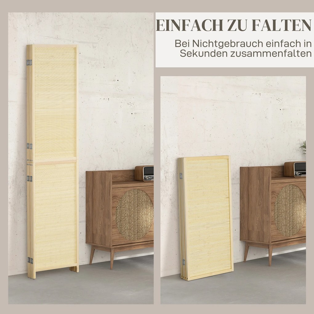 HOMCOM Bambusový paravan do interiéru 4 panely 180 x 180 cm - Přenosný paravan