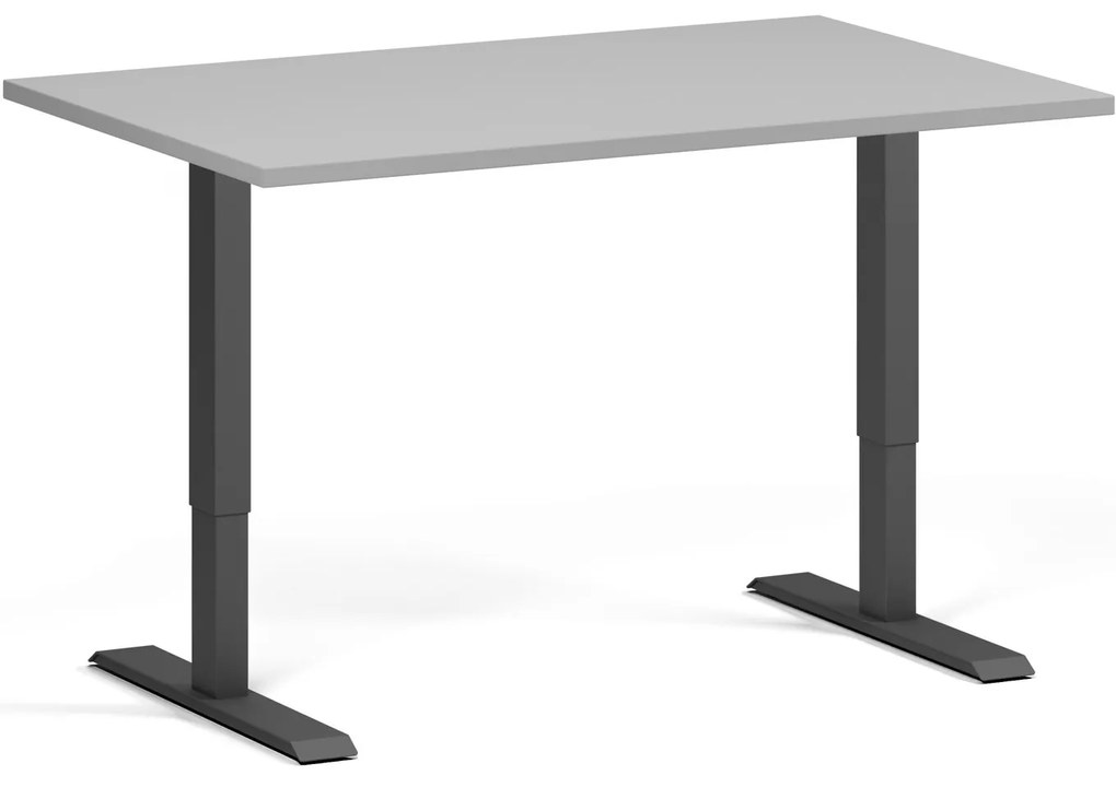 Výškově nastavitelný stůl, 120x80 cm, 1 motor, černá podnož, šedá