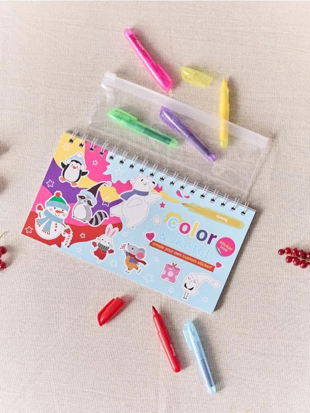 Sinsay - Vánoční kreativní sada: samolepkové omalovánky a fixy 7 pack - světle modrá