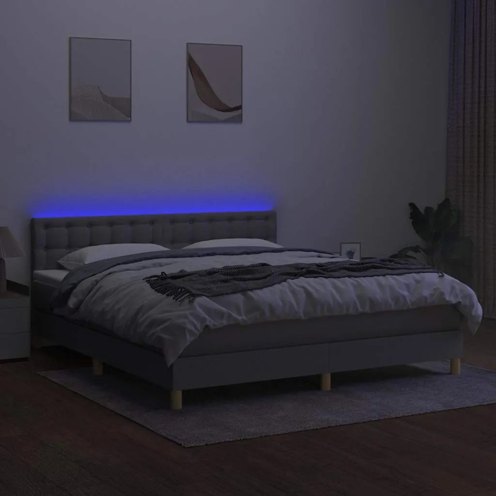 Box spring postel s matrací a LED světle šedá 180x200 cm textil 3134053