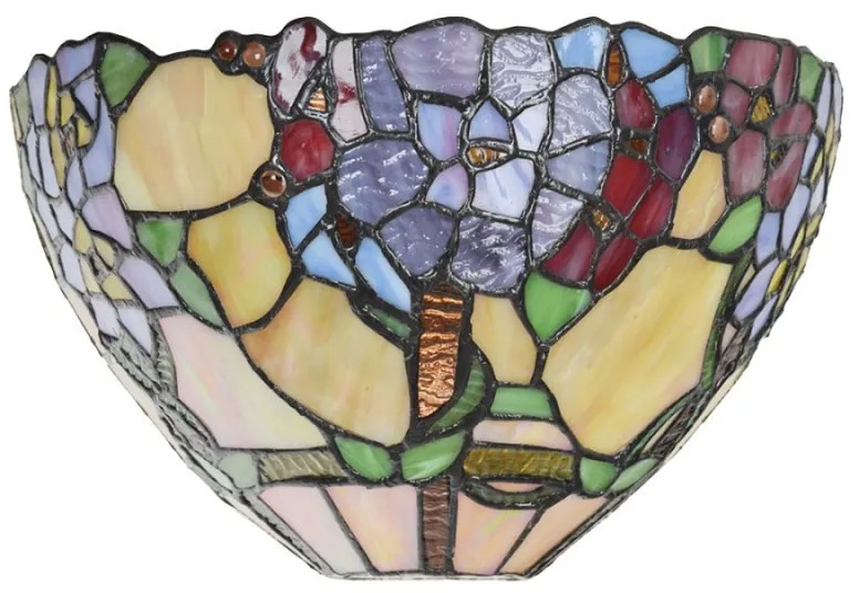 Nástěnná lampa Tiffany Evelien zeleno béžová s florálním motivem – 30x15x18 cm