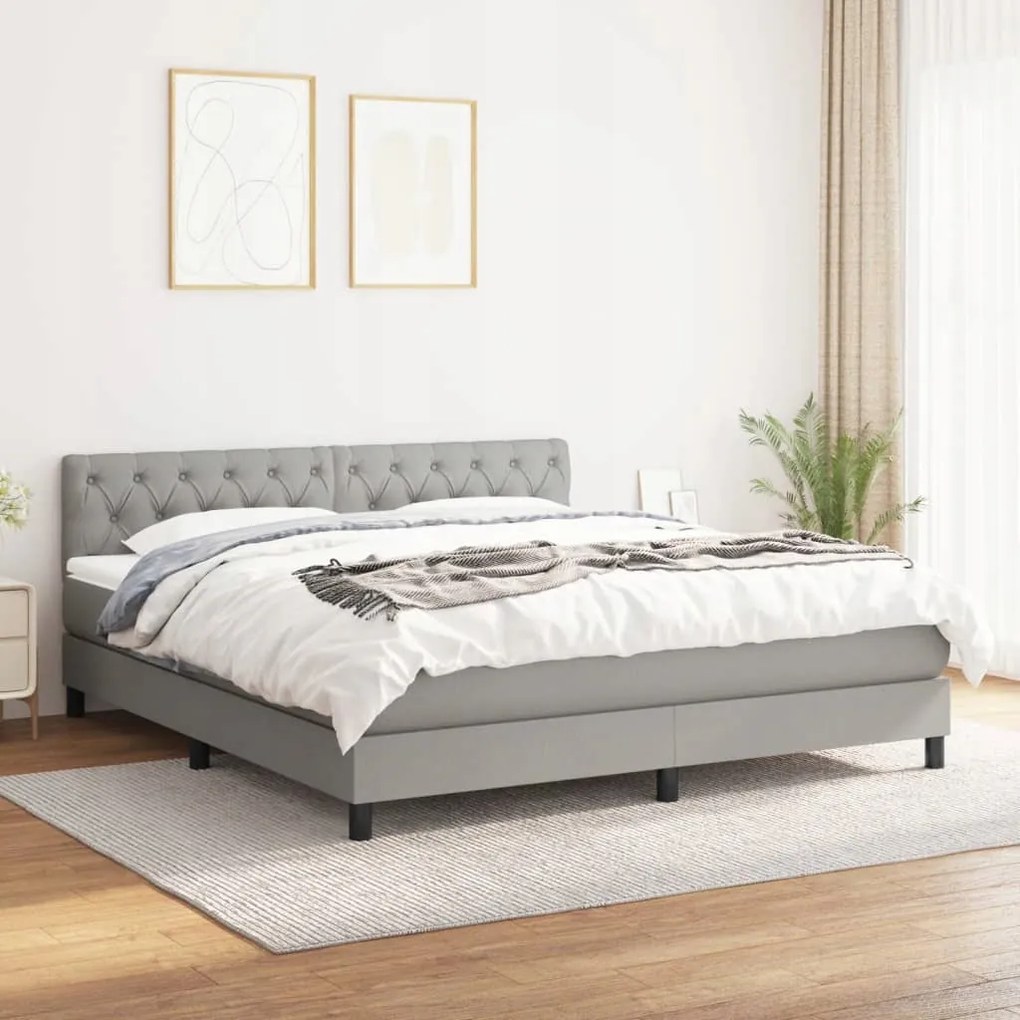 Box Spring Postel S Matrací Textil Světle Šedá Prošívaný design 160 x 200